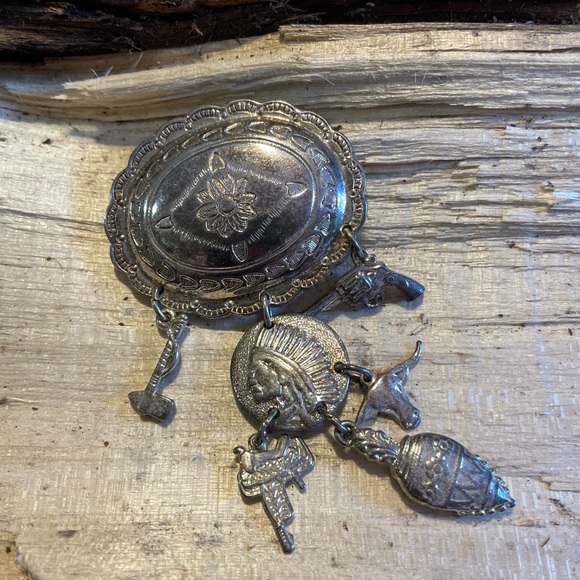 Jewelry | Vintage Western Charm Brooch Pin Charms Include Gun Saddle ...